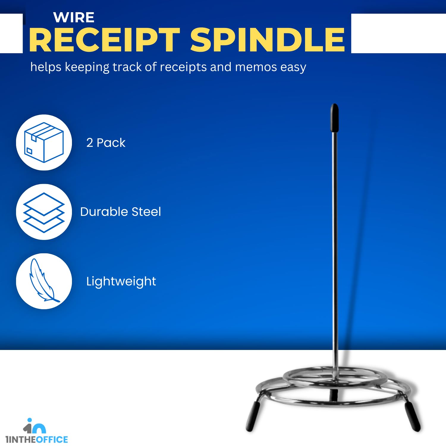 1InTheOffice Wire Receipt Spindle,Chrome Receipt Holder, 2 Pack" (Chrome)