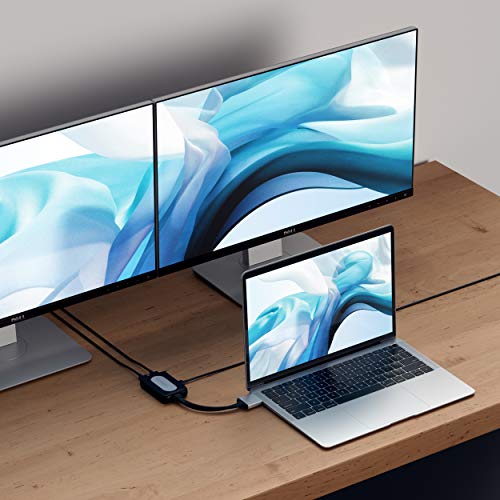 Satechi Aluminum Type-C Dual HDMI Adapter 4K 60Hz with USB-C PD Charging - for M2/ M1 MacBook Pro/Air (Silver)