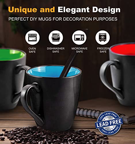 Bruntmor 16 Oz Black Coffee Mugs Set of 6, Large Size Ceramic espresso cups,Microwave safe Coffee Mugs For Your Christmas Gift, Black Coffee, Tea cups