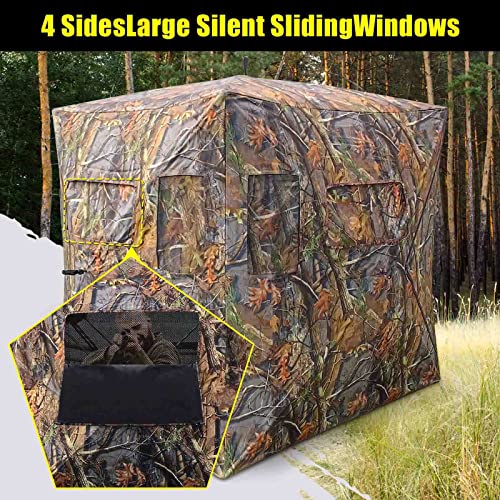 66FIT Hunting Blind 360 Degree See Through 2-3 Person Portable Pop Up Deer Blind for Hunting with Sliding Windows & Carrying Bag Ground Blind for Deer Hunting Turkey Hunting