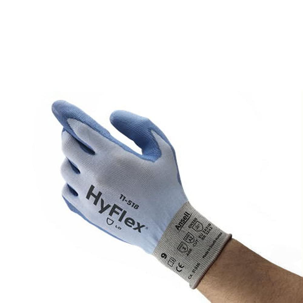 Ansell Healthcare 111711 Series 11-518 HyFlex Polyurethane Light Duty Cut Resistant Glove, Size 10, Blue (Pack of 144)