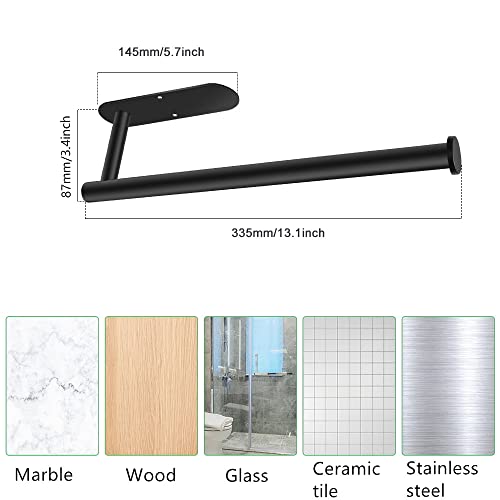 Aussido Paper Towel Holder Under Cabinet 13.2 inch Adhesive and Wall Mount Stainless Steel Paper Towel Holder Under Counter for Kitchen (Black)