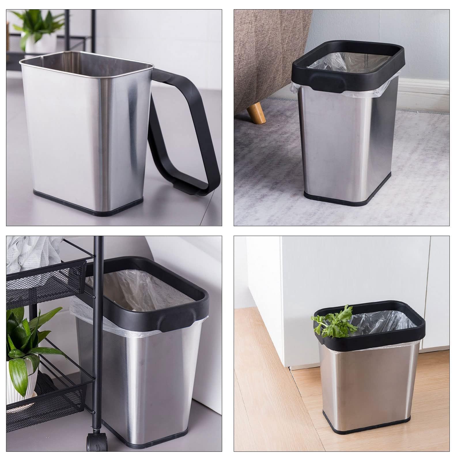 2 Pack Stainless Steel Trash Can 3 Gallon, Open Top Trash Can, 8" x 11" x 13", Rectangle Trash Can Kitchen - Slim and Narrow, Small Trash Can No Lid for Kitchen, Bathroom, Living Room, Office