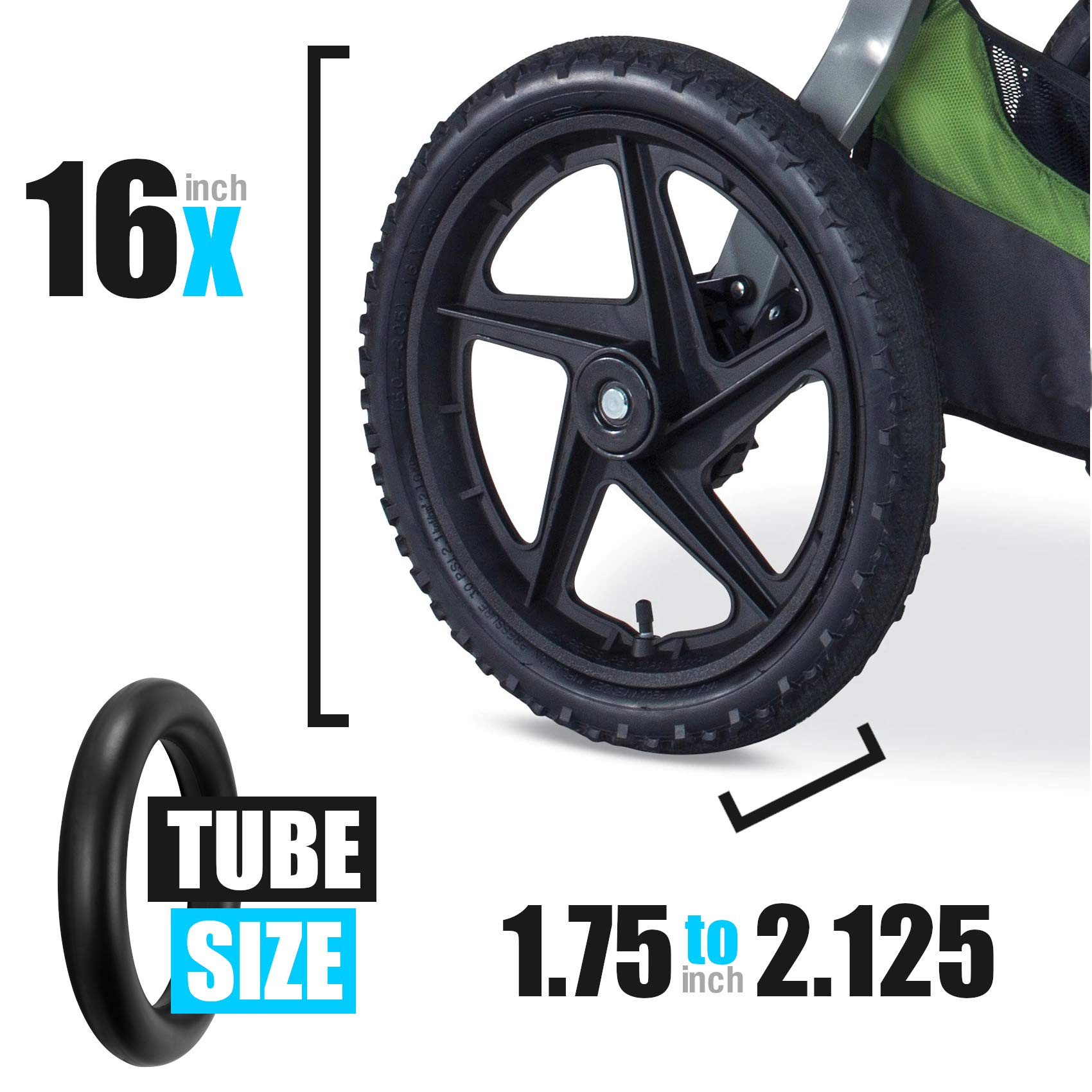Graco Stroller Tire Tube Replacement - [Rear Wheels] 16"x1.75" Inner Tube for Graco Jogging Strollers - Wayfinder, Alterrain, Revolution Flex/Pro/SE, Strides, Ironman & All Duallie Joggers