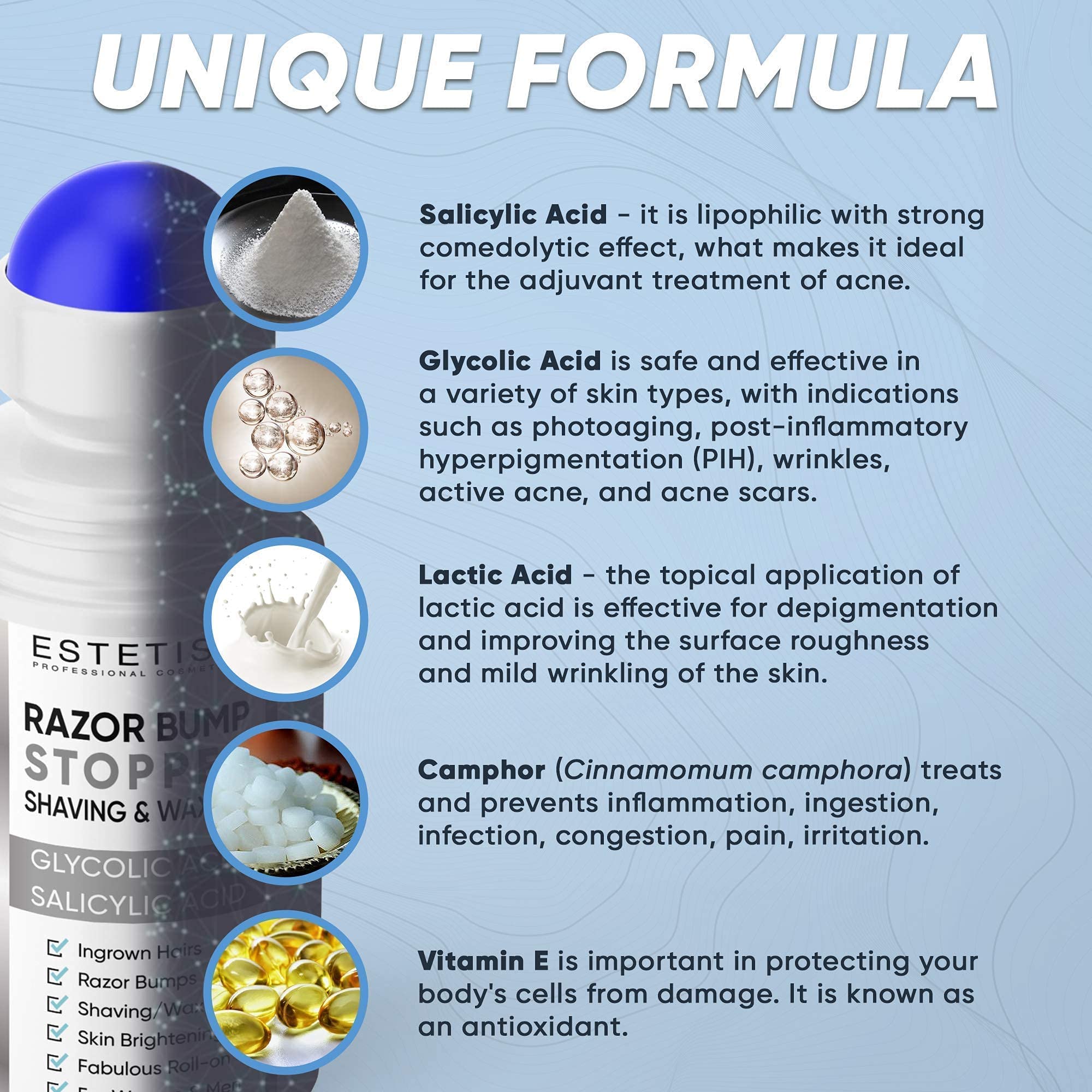 Razor Bump Stopper After Shave Solution for Ingrown Hair and Face Moisturizer 2,5% Organic Retinol Cream for Day & Night with Hyaluronic Acid