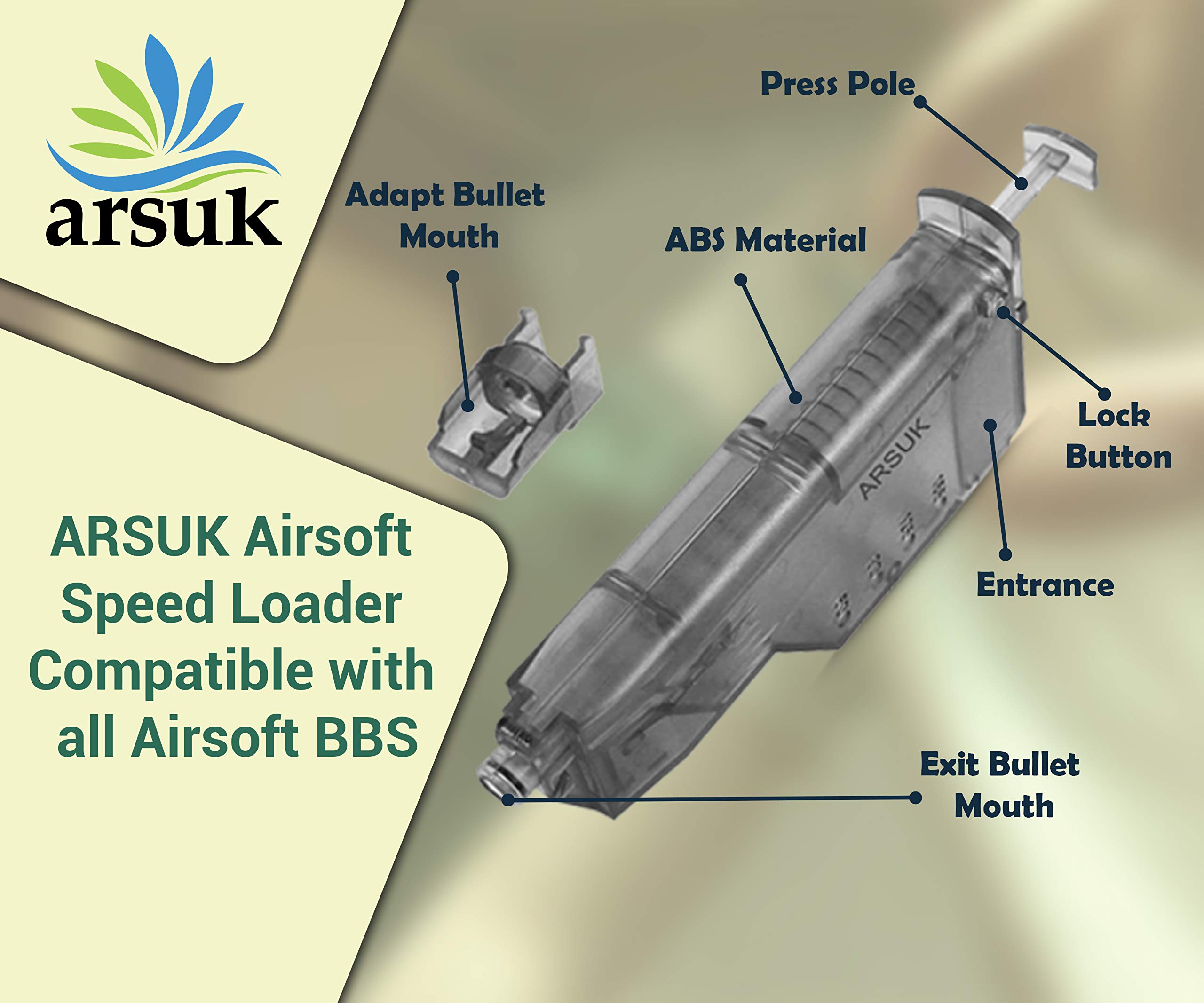 ARSUK Airsoft Speed Loader with Adapter for 6mm bb Pellets, Paintball Magazine Fast Quick Loading Airsoft Tool Accessory for 155 Rounds