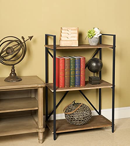 Industrial Small Bookshelf Bookcase Solid Wood 3 Tier Storage Rack Shelf for Small Space, Kitchen, Bathroom, Living Room, Office, 24.5" L x 13" W x 37" H