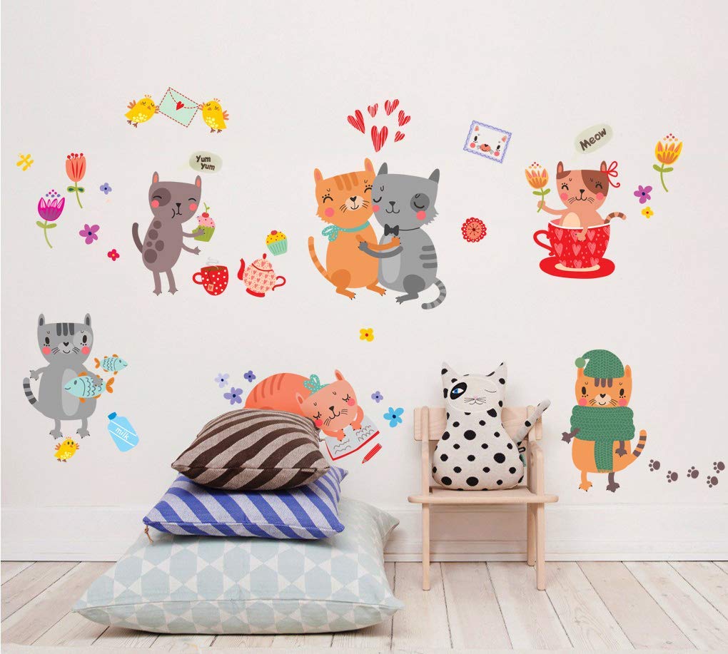 Cat Wall Stickers for Kids - Baby Vinyl Home Décor - Cute Animal Decals for Bedroom Playroom
