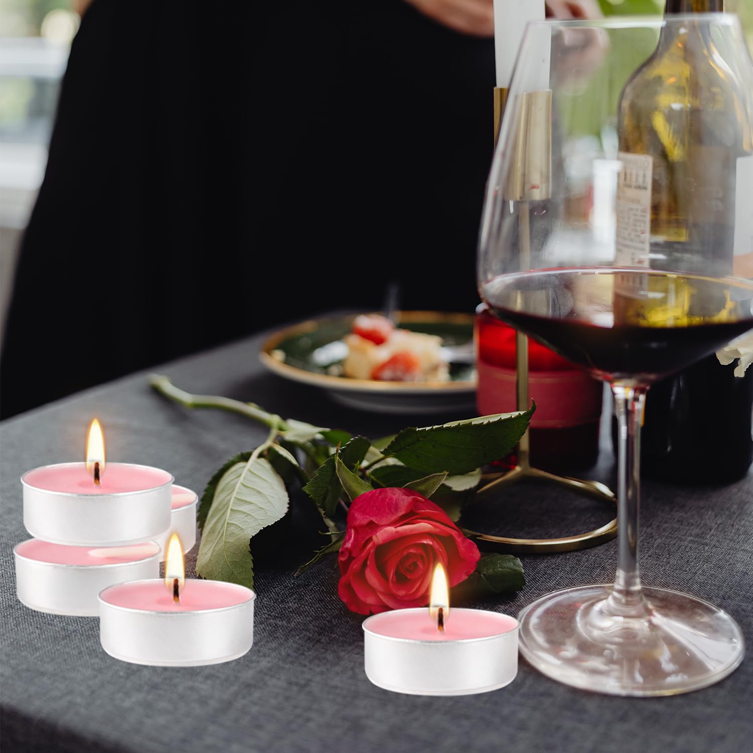 4 Hour Scented Tealight Candles 100 Pack, Cherry Blossom Votive Candles Set for Home Scented, Fragrance Candle for Restaurant Dinner Weddings Baby Showers(Black)