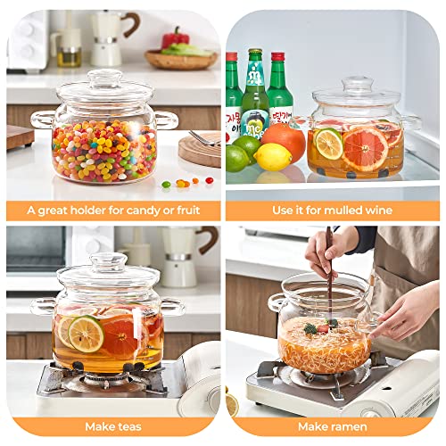 3-Quart Glass Stock Pot,Glass Pitcher,Stockpot, Stew Pot, Simmering Pot, Soup Pot with Lid, Dishwasher Safe