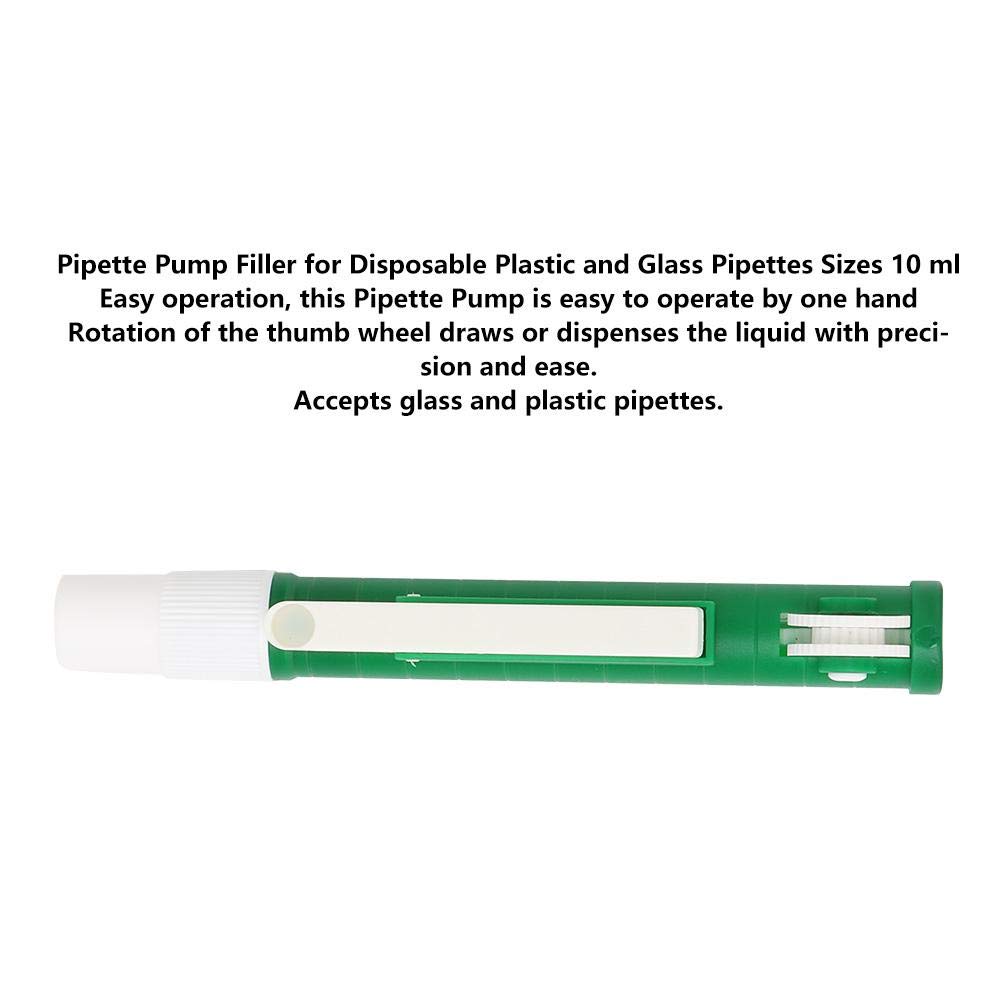 Pipette Pipet Pump, 10ml Green Pipette Pump Filler for Disposable Plastic and Glass Pipettes
