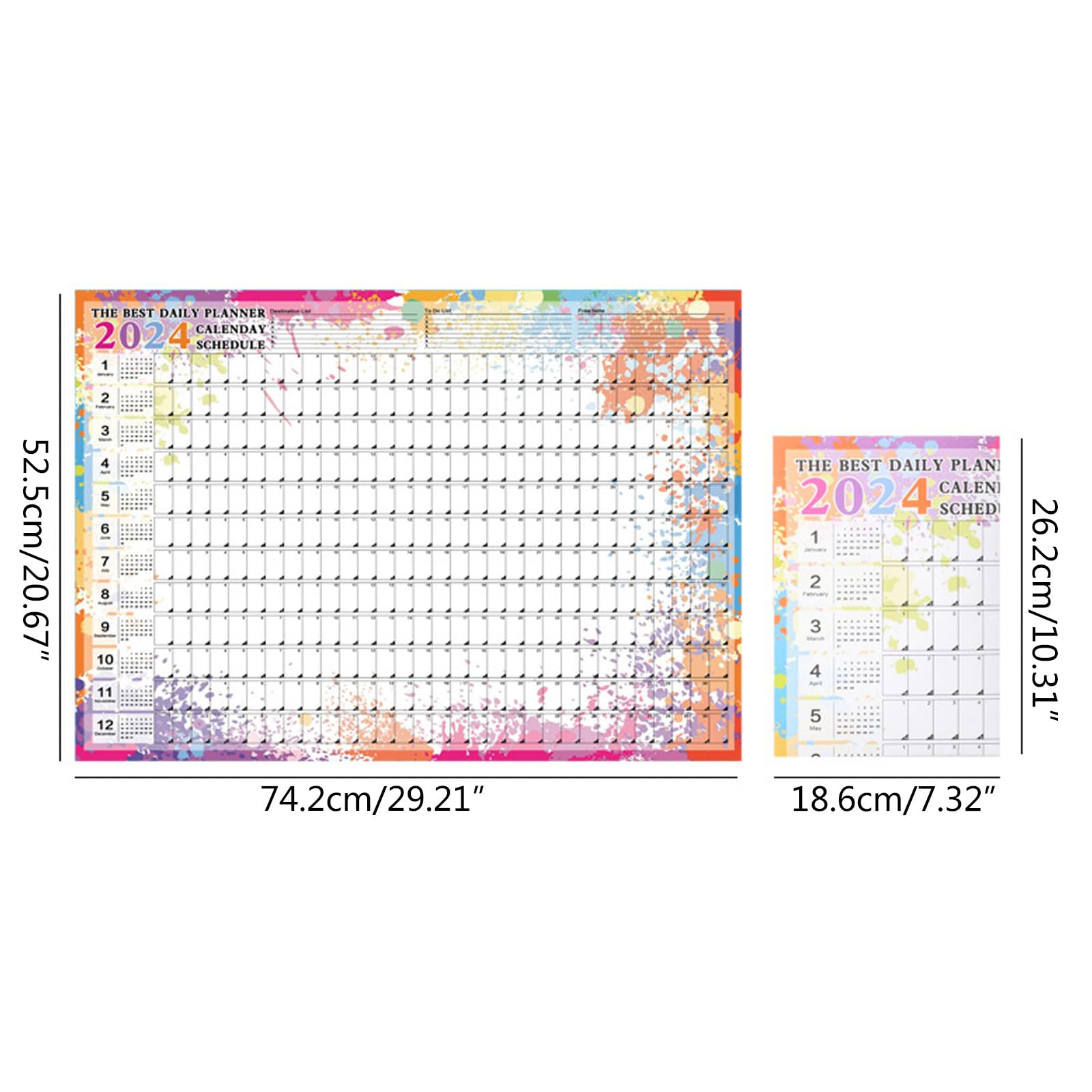 2024 Wall Calendar Planner Sheet Yearly Monthly Weekly Daily Planner To Do List Hanging Agenda Schedule Organizer Office Office Supplies