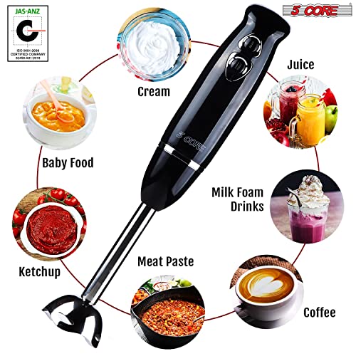 5 Core Handheld Blender, Electric Hand Blender 8-Speed 500W, Immersion Hand Held Blender Stick with Food Grade Stainless Steel Blades for Perfect for Smoothies, Puree Baby Food & Soup