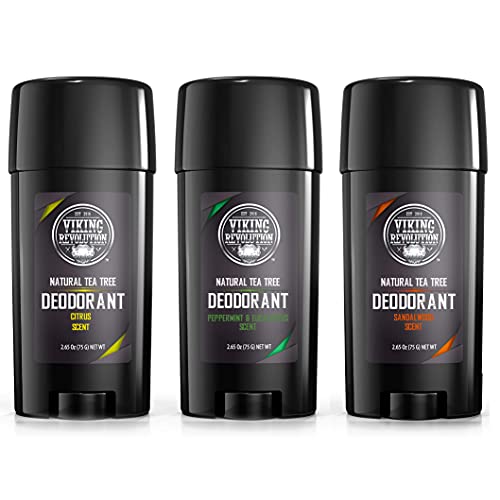 VIKING REVOLUTION - 3 Pack Natural Mens Deodorant, Aluminum Free Deodorant for Men - Long-Lasting Odor Protection and Freshness with All Natural Scents: Citrus, Peppermint & Eucaliptus, Sandalwood