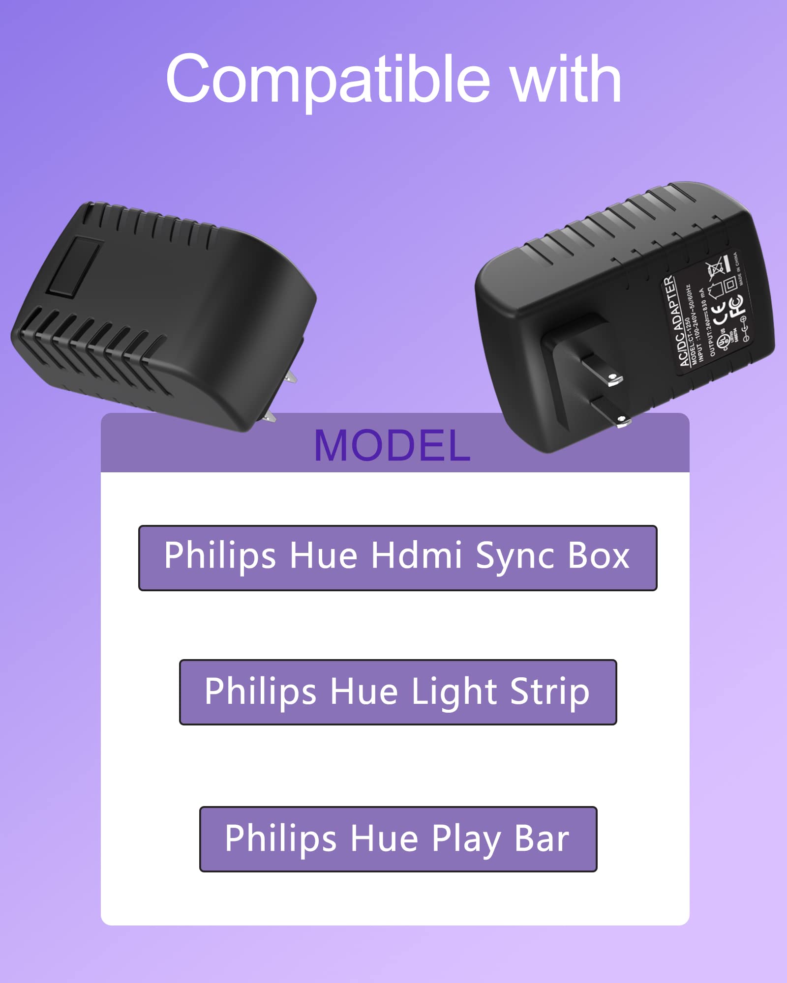 Replacement for Philips Hue Power Supply 24V DC Hue Plug Compatible with Philips Hue Play Bar Smart, Hue Light Strip Plus, Hue HDMI Sync Box, Light Bulb Accessory