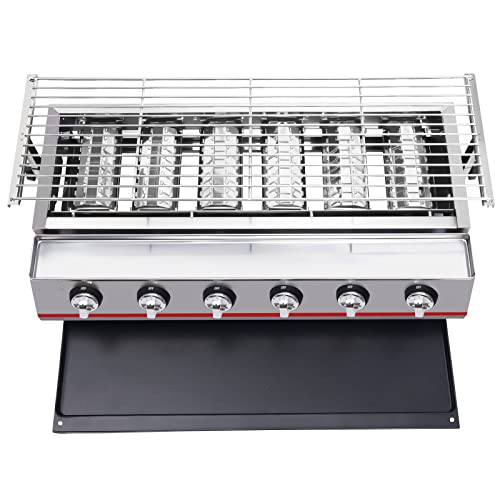 6 BBQ Stainless Steel Propane Gas Grill,Portable Tabletop Grill with Sear Side Burner,Non-stick Barbecue Grill for Patio Party Picnic 31.1 * 9.84 inches