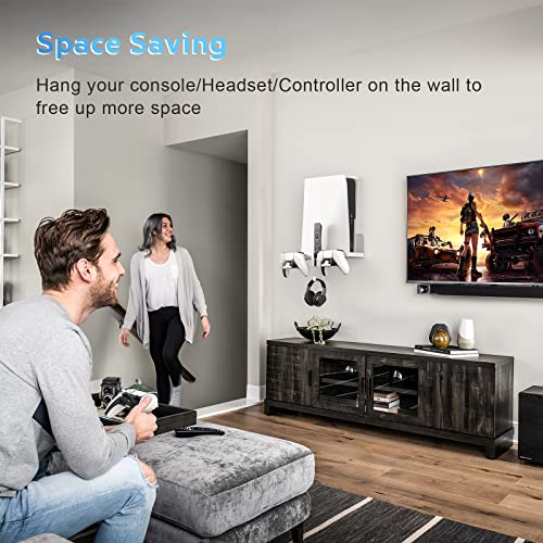 Allnice PS5 Wall Mount, 5 IN 1 Playstation 5 Wall Mount (Disc and Digital Edition) Wall Bracket for Playstation 5 with Detachable Controller Holder & Headphone Hanger & Remote Control Bracket