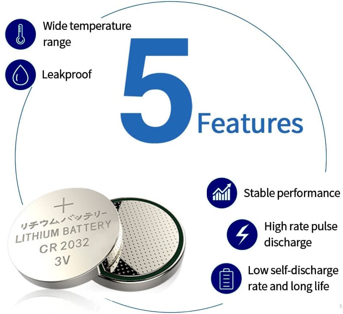 Cotchear CR2032 Lithium Batteries, 5Pack 2032 Battery 3V Lithium Battery BR2032 DL2032 ECR2032 CR 2032 for Car Remote Controls,Watch,Toys