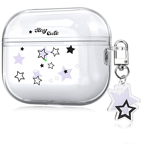 AirPod Pro 2 Case with Star Keychain, Cute Charms Star Pattern Design Clear Soft Protective Cover for AirPods Pro 2nd Generation 2022 Case
