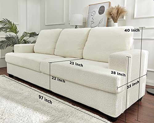 AMERLIFE Sofa, Deep Seat Sofa-Contemporary Bouclé Sofa Couch, 3 Seater for Living Room-Oversized Off-White Comfy Visit The Store 97in x 33in x 40in