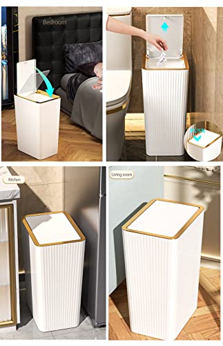 3.3 Gallon Rectangle Trash Can with Top Press Lid，Plastic Slim Garbage Bin, Wastebasket for Narrow Spaces, Kitchen, Bathroom,Bedroom