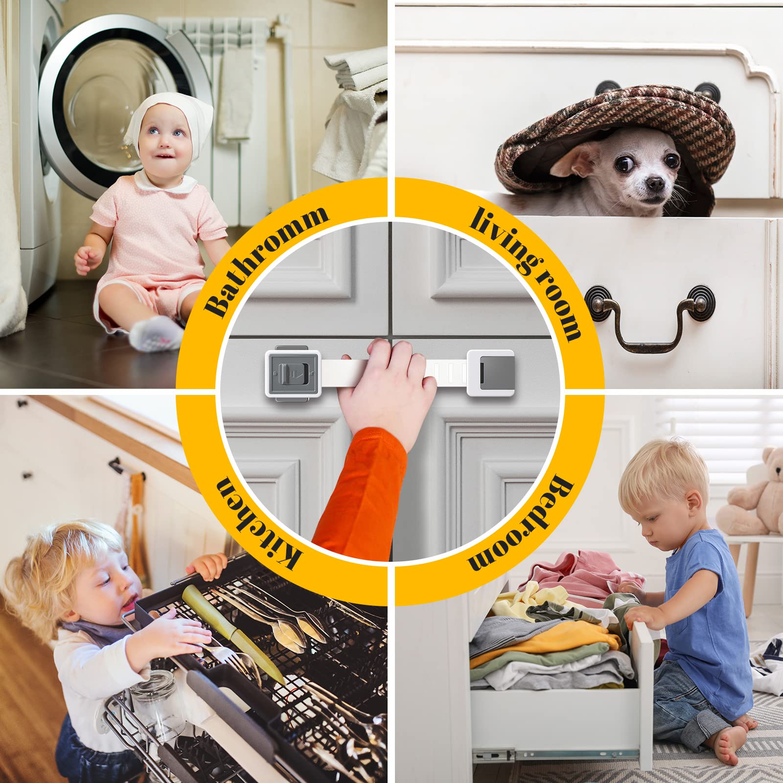 20 Pcs Cabinet Locks for Babies Double Lock Structure Child Safety Locks with 10 Adhesives Childproof Cabinet Latches Adjustable No Drilling Straps Locks for Door Drawer Fridge Kids Refrigerator Oven