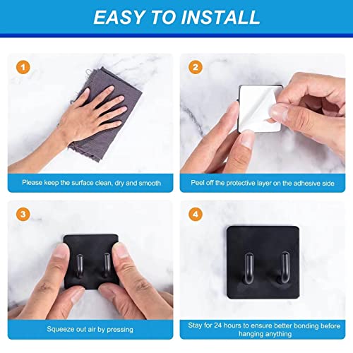 ArtHue Adhesive Hooks, Stainless Steel Razor Holder for Shower Hooks,Heavy Duty Wall Mount Robe Towel Hooks for Bathroom Bedroom Hanging Coat, Hat, Key -Black(6pack)
