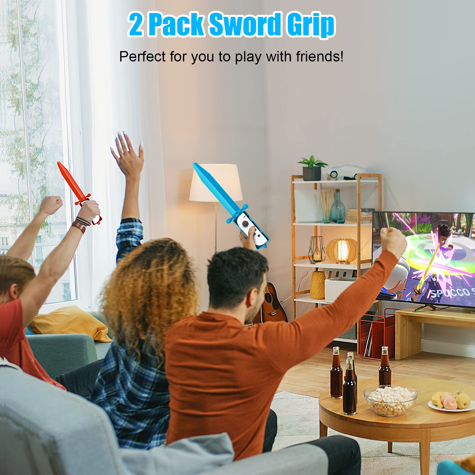 2 Pack Sword Grip Accessories for Switch/Switch OLED JoyCon, Compatible with Switch Sports: Chambara (Swordplay)/The Legend of Zelda: Skyward Sword/Skyrim with Adjustable Wrist Strap