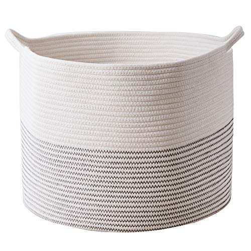 Cotton Rope Basket, 15.7 x 13.8inch Laundry Blanket Storage Basket with Easy-Carry Handles, Baby Nursery Bin for Home Décor and Organizing