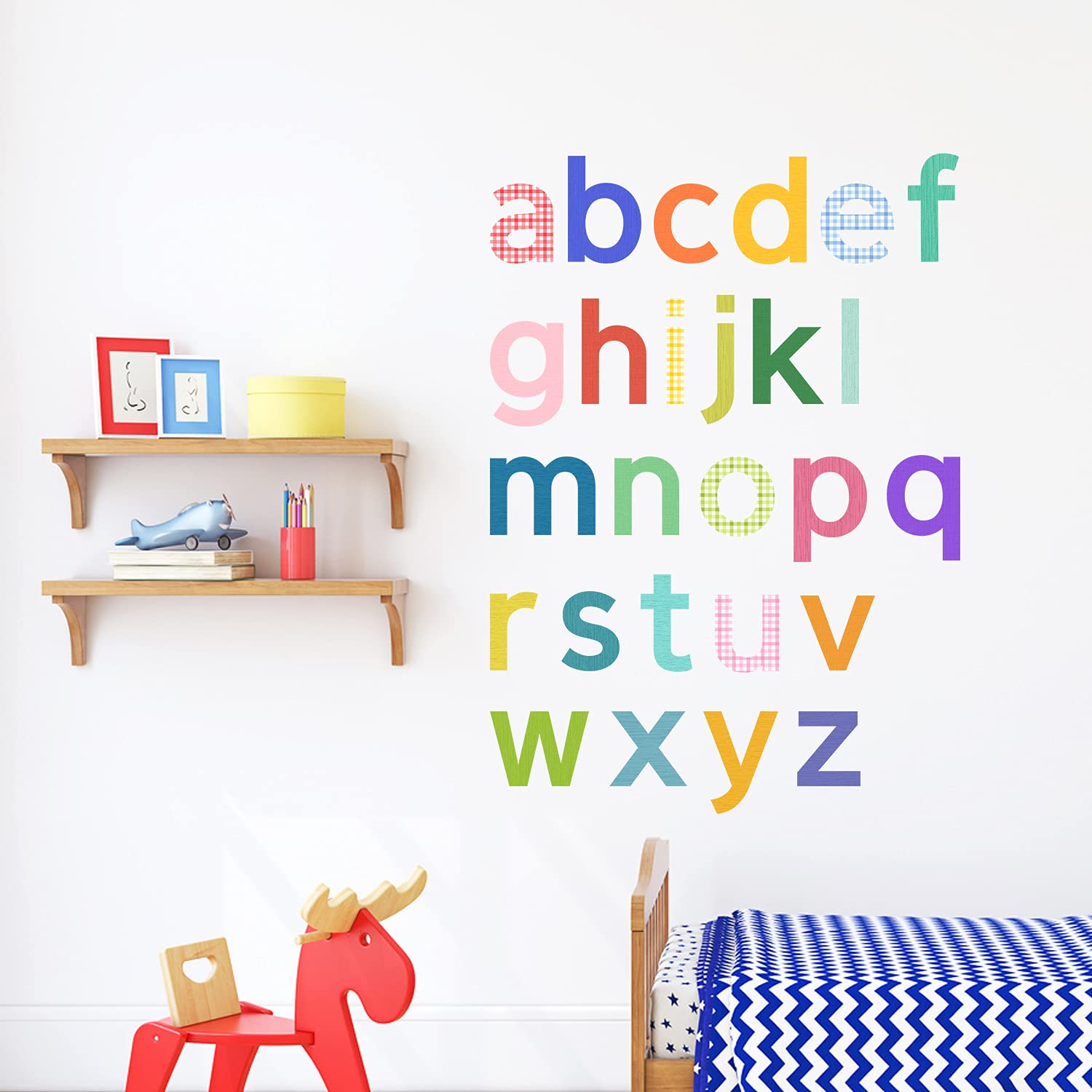 DECOWALL DW-1908 Pattern Alphabet Kids Wall Stickers Wall Decals Peel and Stick Removable Wall Stickers for Kids Nursery Bedroom Living Room d?cor