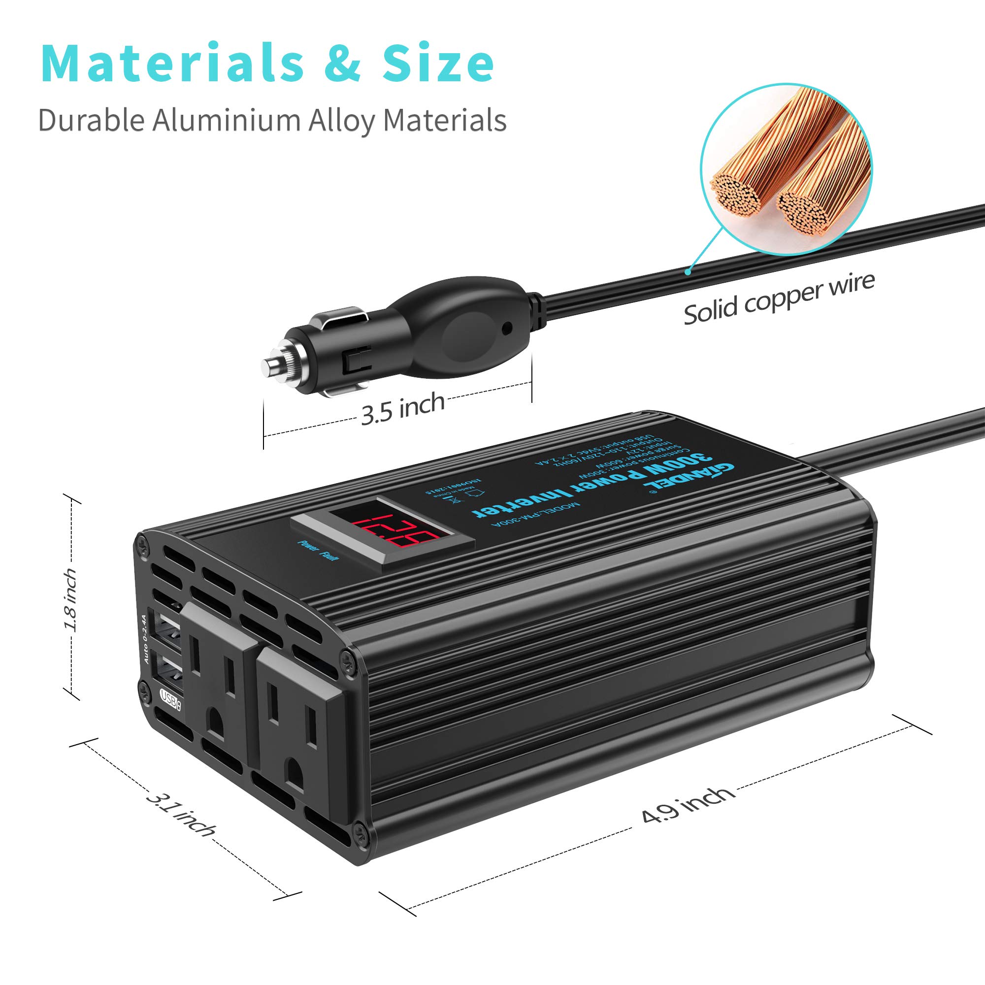 2000W 24V Modified Sine Wave Power Inverter DC 24 Volt to AC 110 120 Volt with Remote Control & LED Display and USB Port for RV Truck Boat