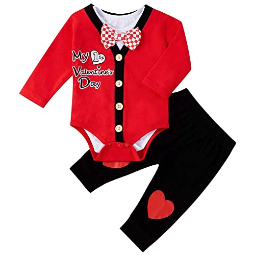 XIFAMNIY baby boy my first valentines day outfit Babies Valentineās red pants set for Baby boys