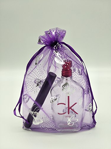 Ankirol 100pcs Sheer Organza Favor Bags Purple Butterfly Print for Wedding Bags Samples Display Drawstring Pouches (5x7)