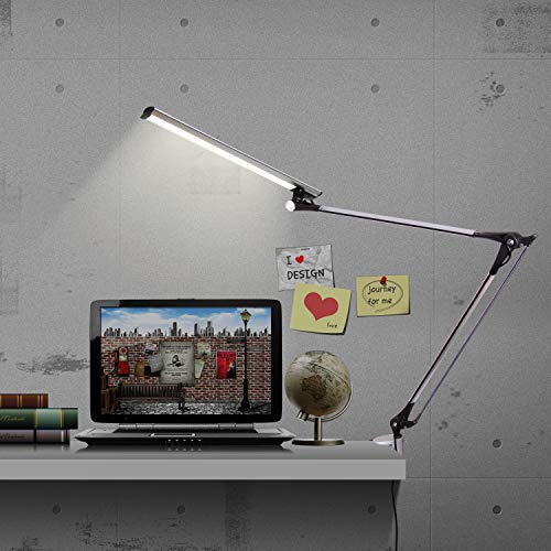 Amzrozky Workbench Light,Drafting Table Lamp for Artist,Architect LED Desk Lamp, Task Lamp with Clamp,Eye-Care Dimmable Office Light with 5 Color 5 Brightness,Touch Control,Memory Function,Silver