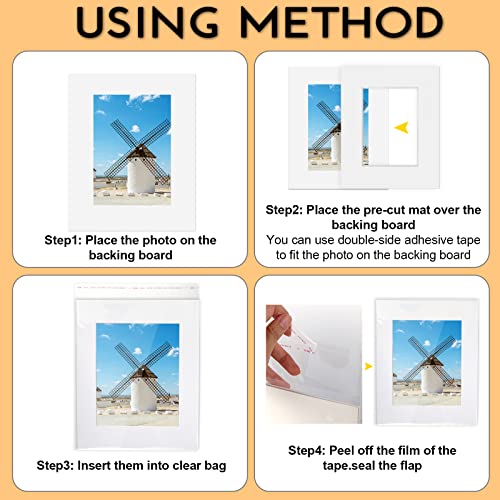 Acid Free 16 Pack 8 x 10 White Pre-Cut Picture Mat Board Show Kit for 5 x 7 Photos,Artworks,Prints,Includes 16Pcs Core Bevel Cut Matts & 16 Pcs Backing Board &16Pcs Clear Bags