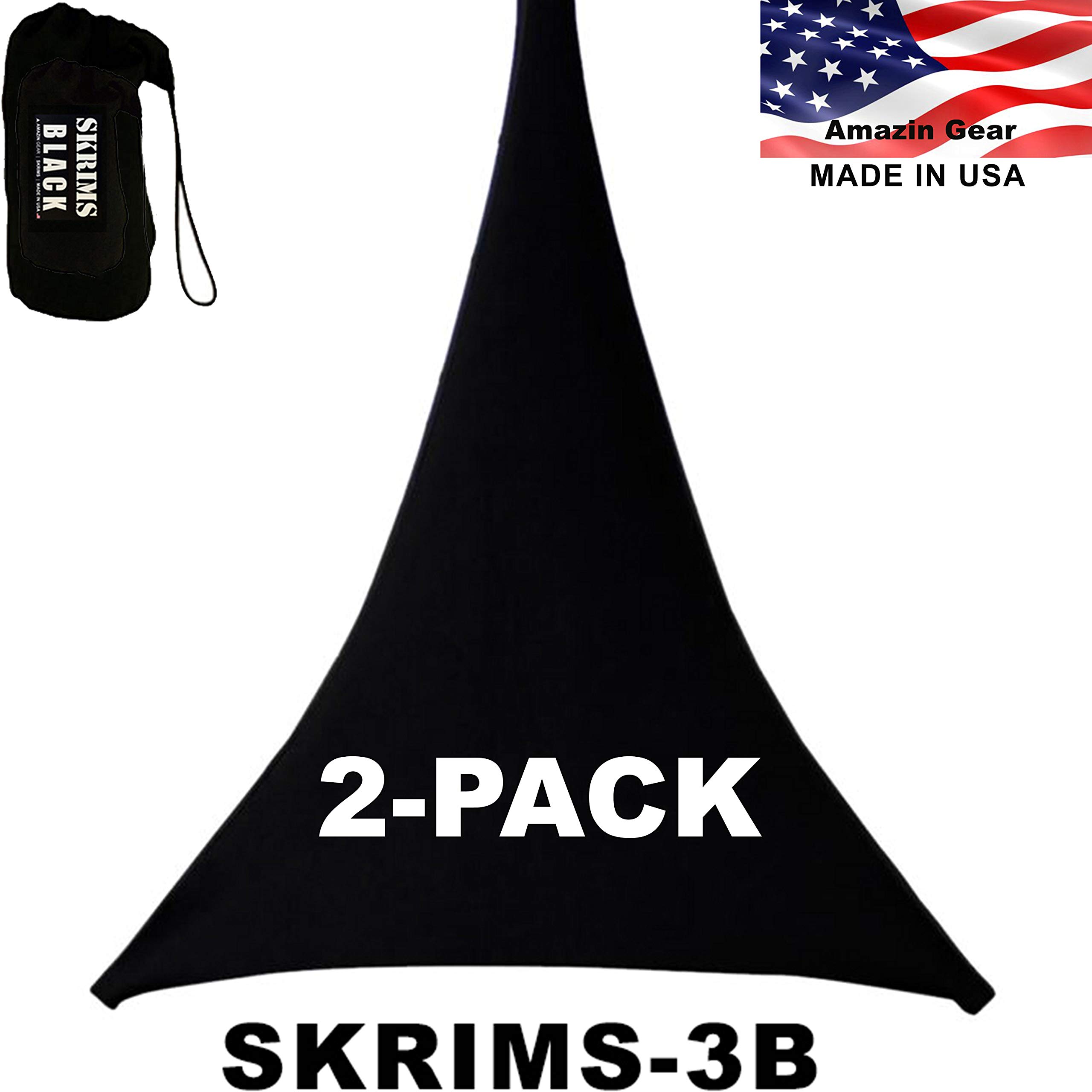 AMAZIN Gear Brand Professional Speaker Stand Covers, Premium 4-Way Stretch Spandex Pro DJ Scrims, 360 Degree Coverage Tripod Skirts, Cable Pass-Throughs +2 Bonus Carrying Bags (2-Pack, Black)