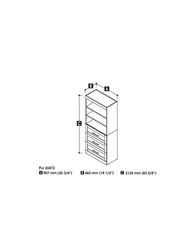 Bestar Pur Shelving Unit with 3 Drawers in White, 36W