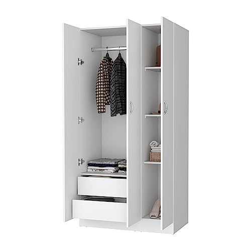 AMFSQJ Contemporary Miscellaneous Storage Closet with Hanging Rod, Versatile Organizer for Various Spaces, 35.43β*29.69β*71.14βH, White