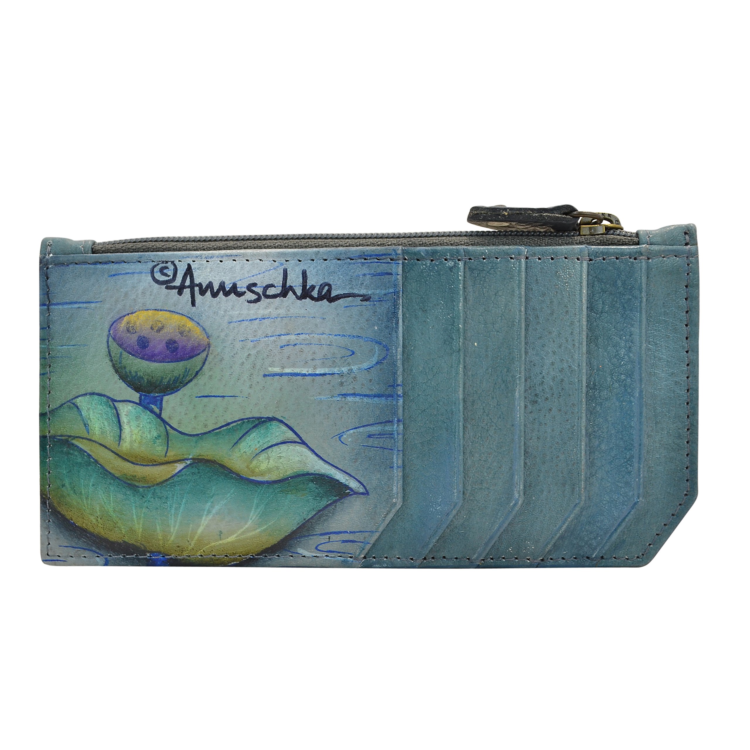 Anuschka Hand Painted Leather Women's RFID Blocking Card Case with Coin Pouch - Tranquil Pond