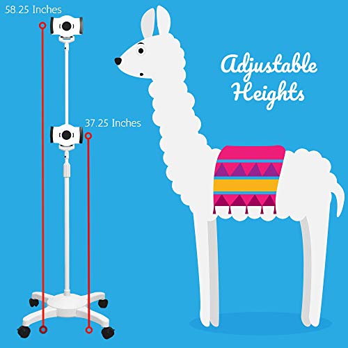 Hello LLamas Tablet Stand Holder with Wheels + Table Top Holder for Ipad- Extra Tall - Heavy Duty Multi Angle Adjustable - for School, Meetings, Education, Web Casts, Video Recordings