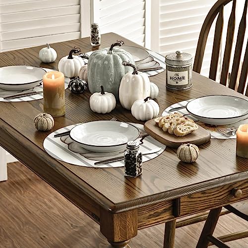 Artoid Mode Stripes Pumpkin Sunflower Leaves Round Fall Placemats Set of 4, 15 Inch Seasonal Autumn Round Table Mats for Dining Decoration