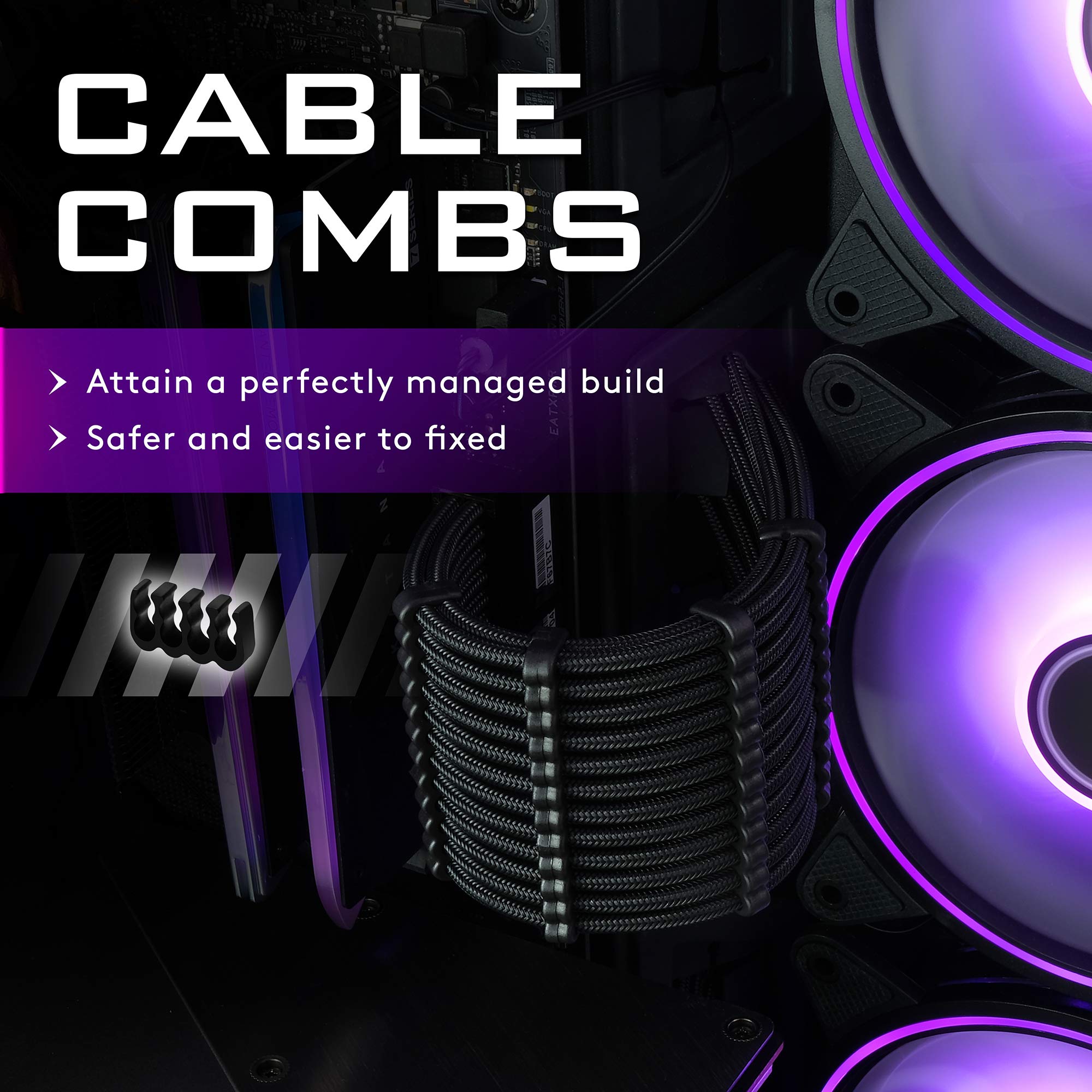 EZDIY-FAB PSU Cable Extension Sleeved Custom Mod GPU PC Power Supply Soft Nylon Braided with Comb Kit 24PIN/3x 8PIN to 6+2Pin/ 2X 8PIN to 4+4PIN-300MM/11.8in - Black