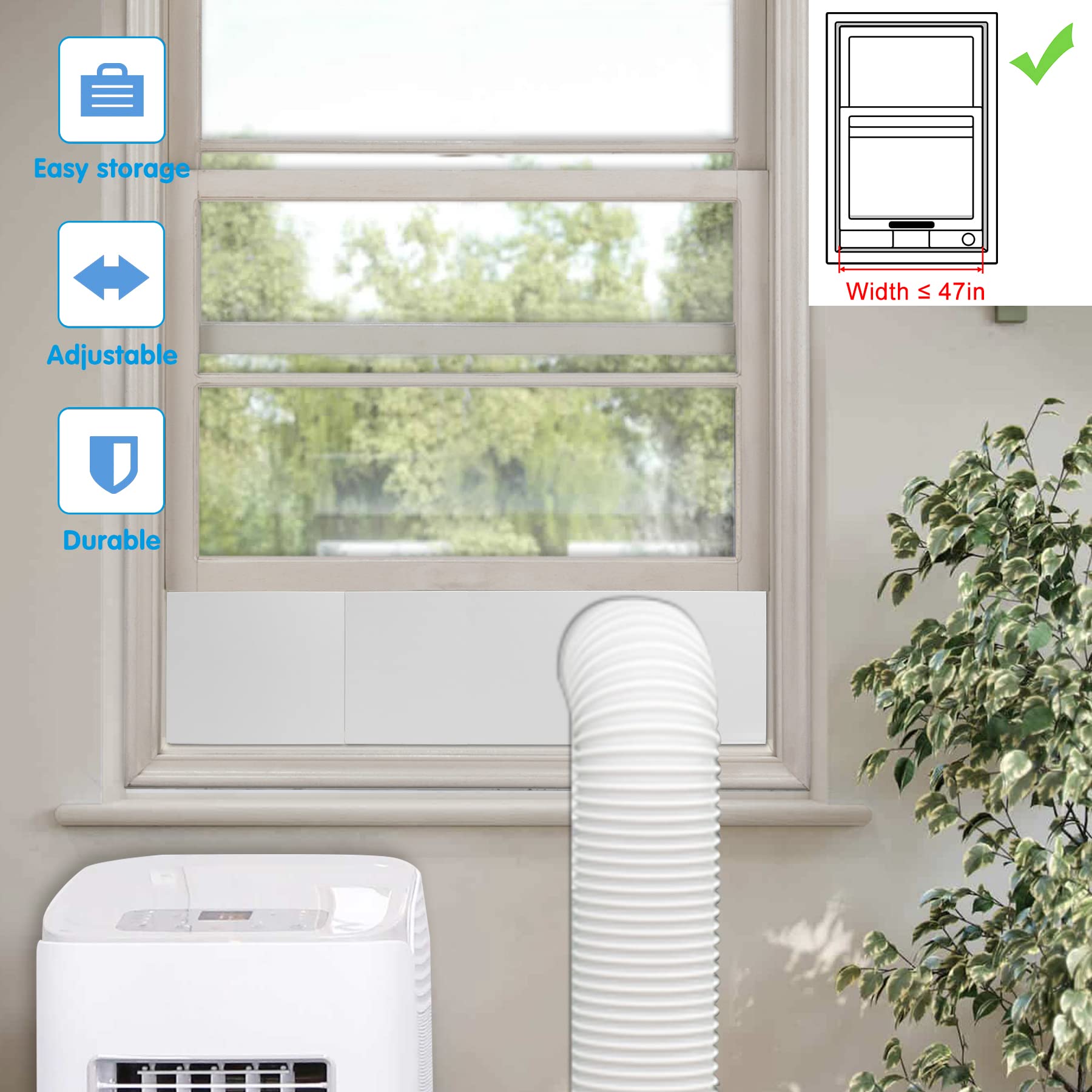 Air Jade Portable Air Conditioner Window Kit, Universal Fit AC Exhaust Hose of 5" Diameter, Sliding Window Vent Kit with Foam Seal Strip, Adjustable AC Window Kit for Mobile Air Conditioner