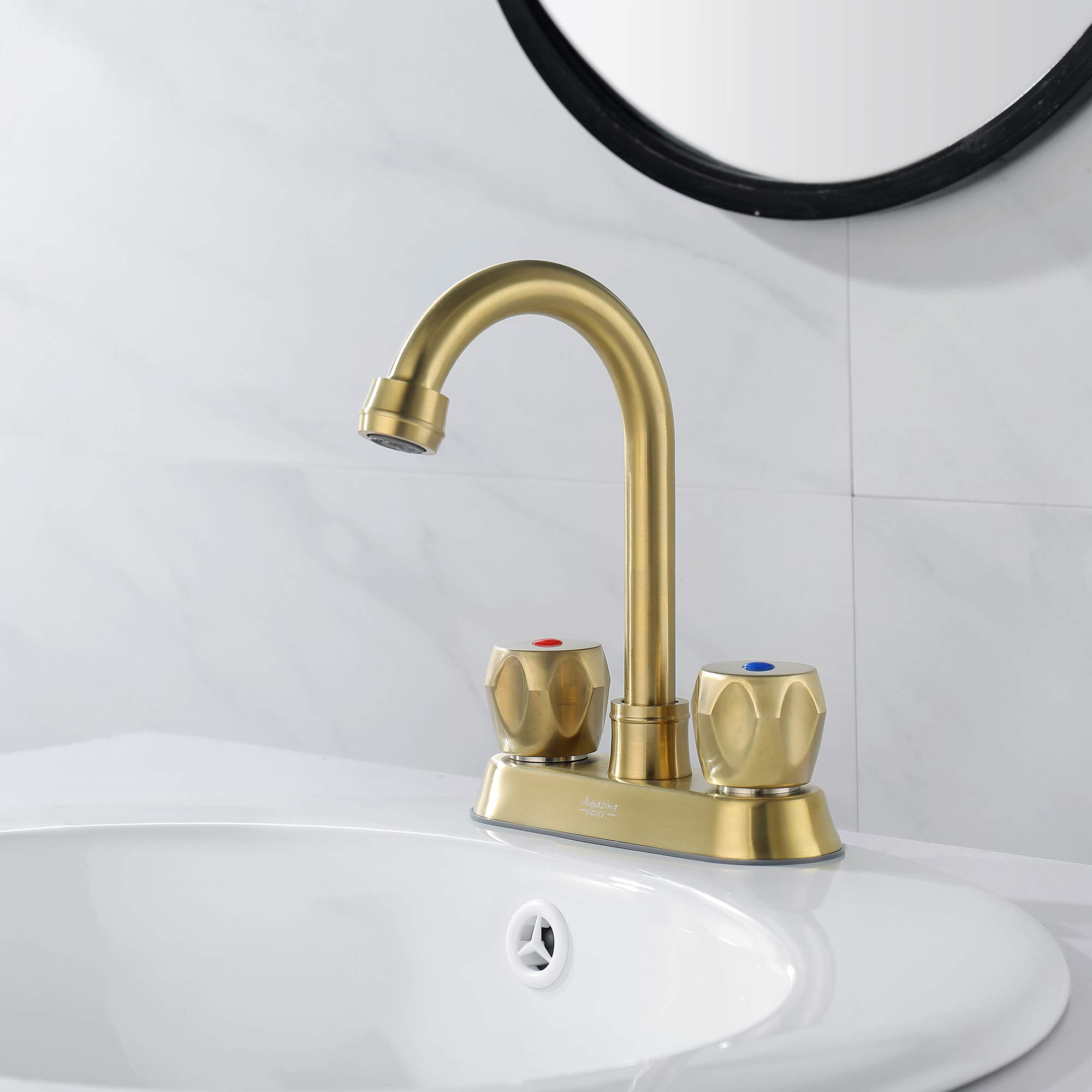 AMAZING FORCE 2 Handle Bathroom Sink Faucet, Centerset Bathroom Faucet with Pop-Up Sink Drain Stainless Steel with Overflow, Supply Utility Hose for Laundry Vanity Brushed Nickel 1.2 GPM