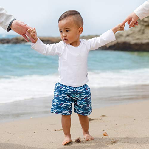 green sprouts Boys' Trunks with Built-in Reusable Swim Diaper, Navy Tidal Waves, 3T