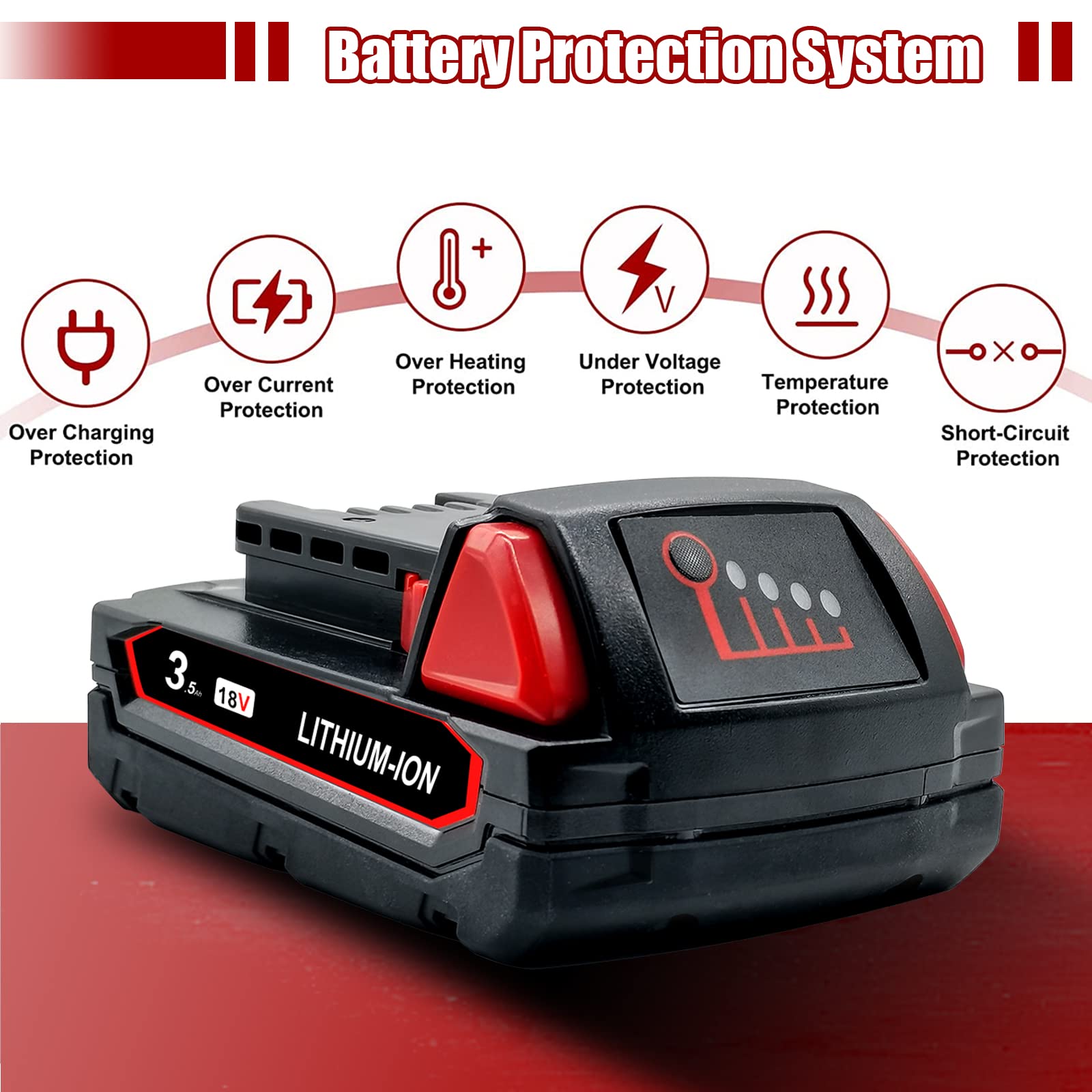 2Pack 18V 3.5Ah Replacement for Milwaukee M18 Battery, Compatible with Milwaukee 18V Battery 48.11.1815 48-11-1820 48-11-1828 48-11-1840 48-11-1850 48-11-1852