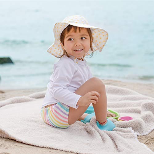 green sprouts i Play Baby Brim Hat | All-Day UPF 50 Protection for Head, Neck, & Eyes, White Suns, 0-6 Months