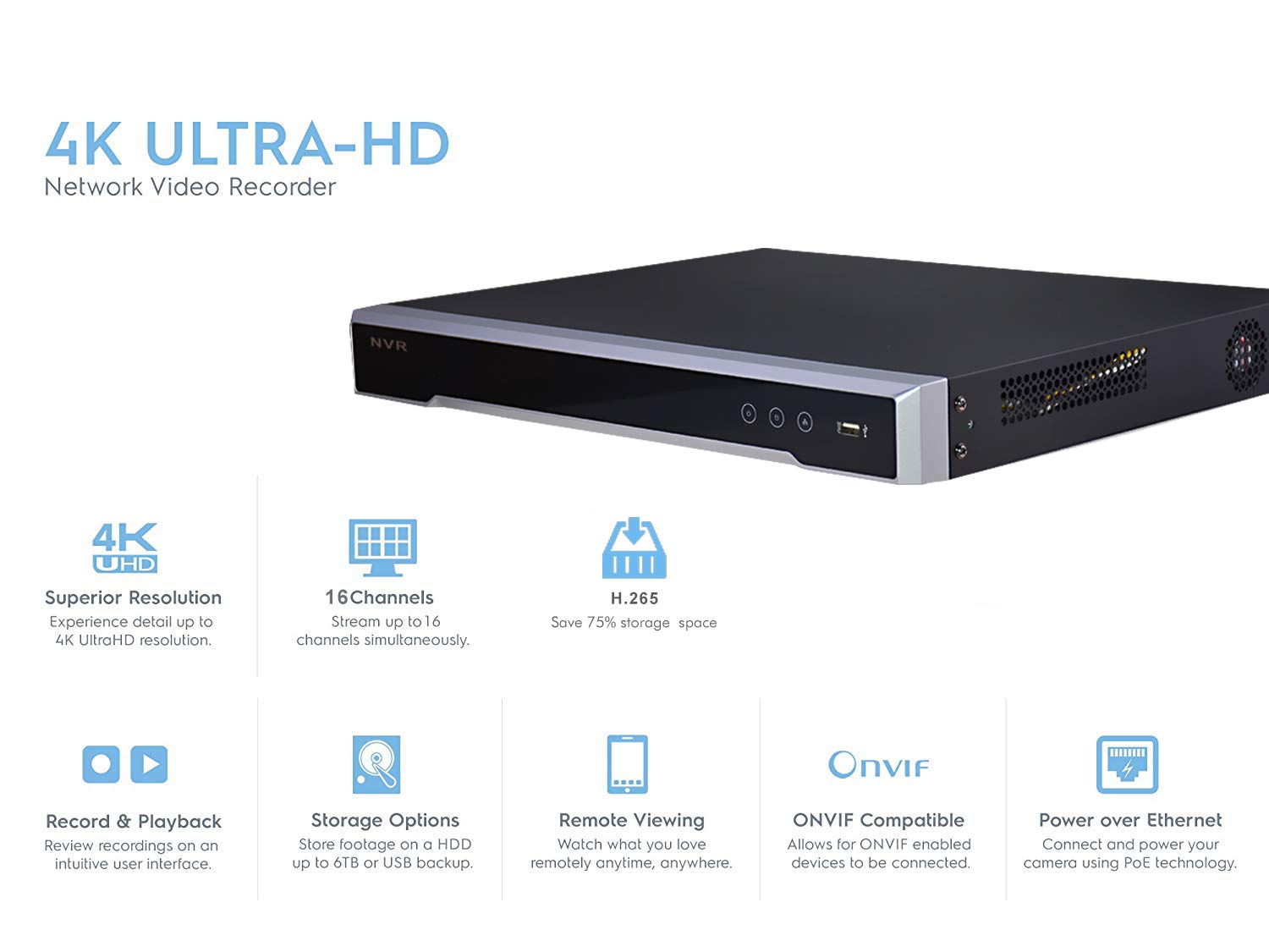 HIKVISION 16-Channel PoE 4K Network Video Recorder NVR, Embedded Plug & Play DS-7616NI-I2/16P(2021 New Version)