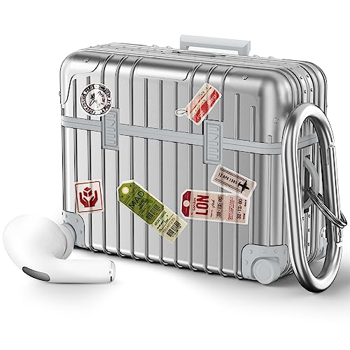 AirPods Pro 2 Case Cover, KOREDA Funny Suitcase Design Case for Airpods Pro 2nd Generation/1st Generation (2022/2019), Cute Fashion Protective Hard Case for Women Men with Keychain (Silver)