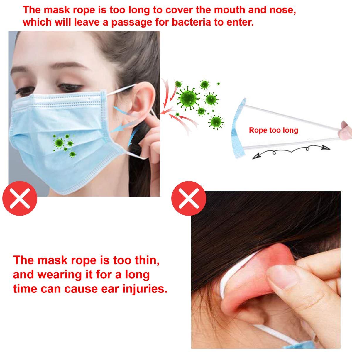 200PCS Black & White Face Mask Elastic,Retractable Elastic String for Masks,Elastic for mask with Adjustable Buckle, Sewing Comfortable Ear Hanging Rope